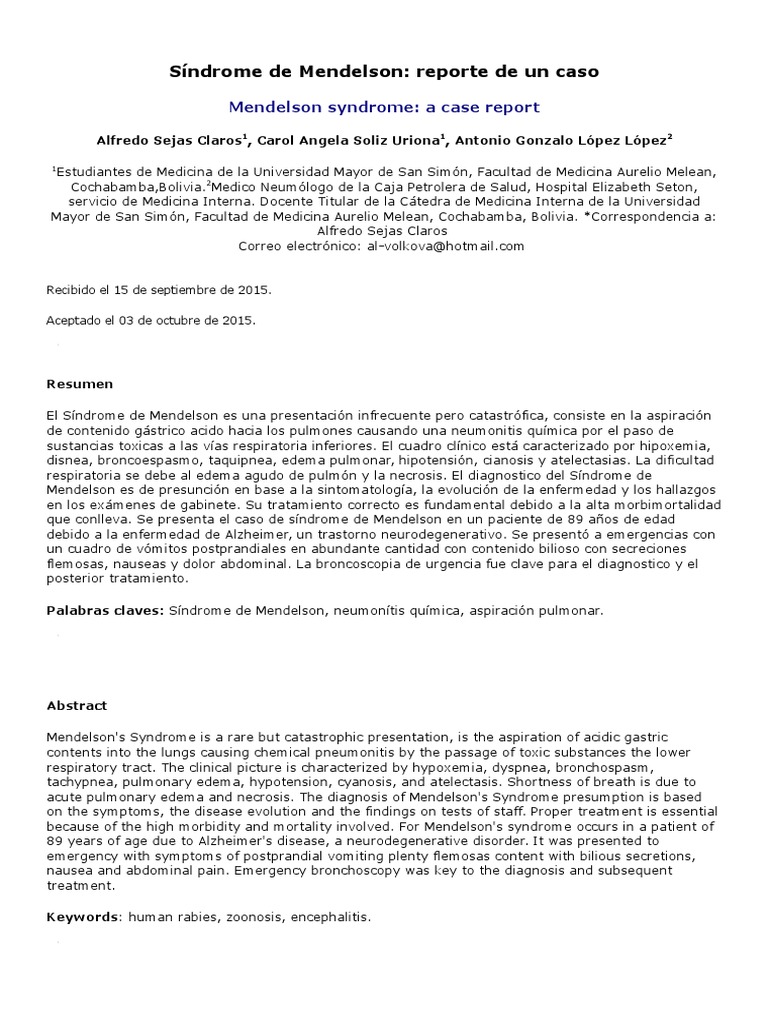 Síndrome de Mendelson | PDF | Enfermedad de Alzheimer | Neumonía