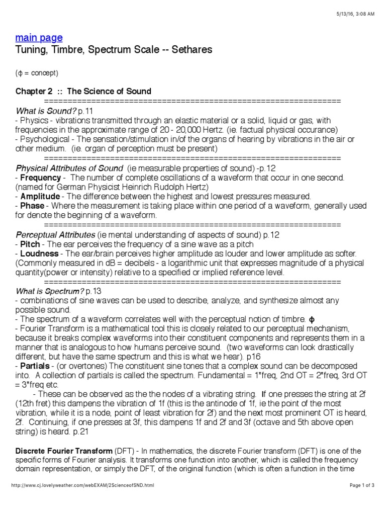 Tuning, Timbre, Spectrum Scale | PDF | Pitch (Music) | Discrete Fourier ...
