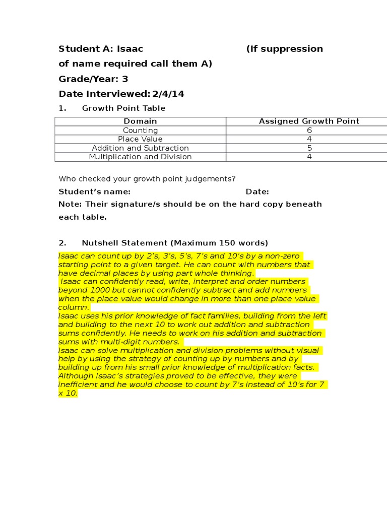 Student Growth Assessment and Lesson Plans | PDF | Subtraction ...