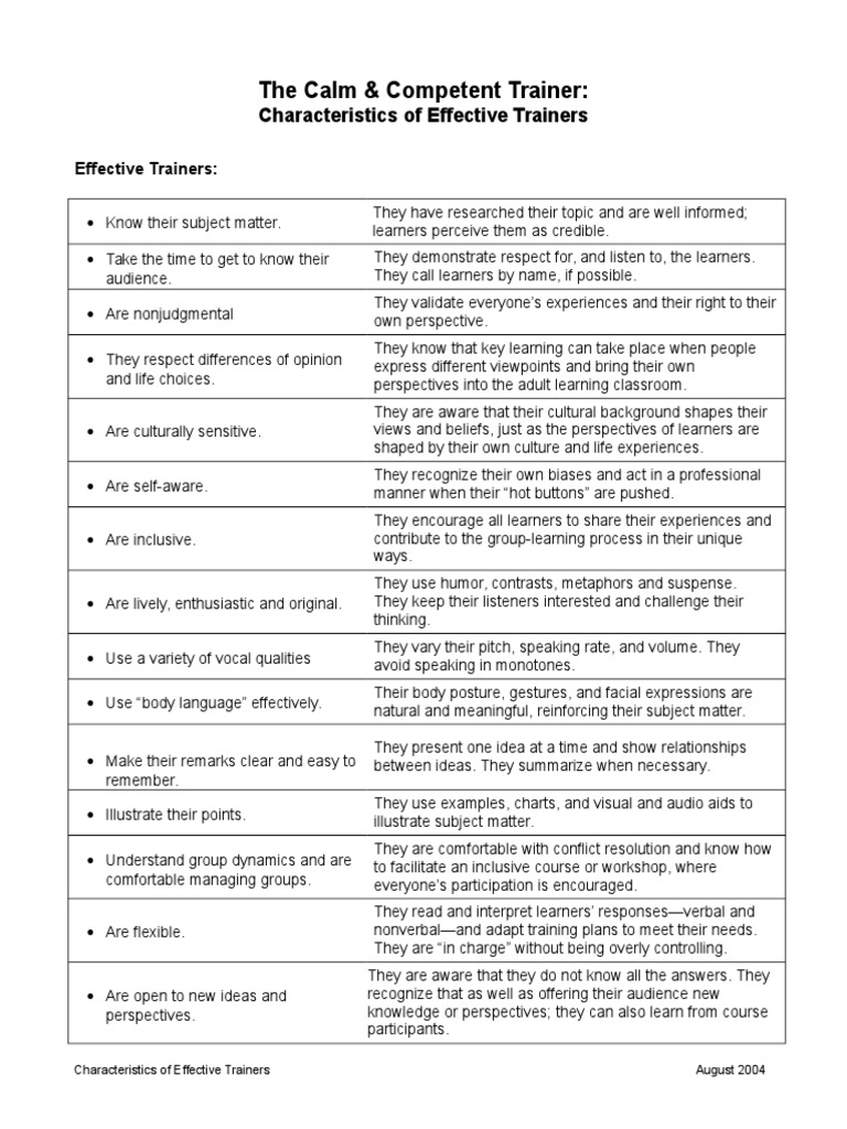 The Calm & Competent Trainer: Characteristics of Effective Trainers ...