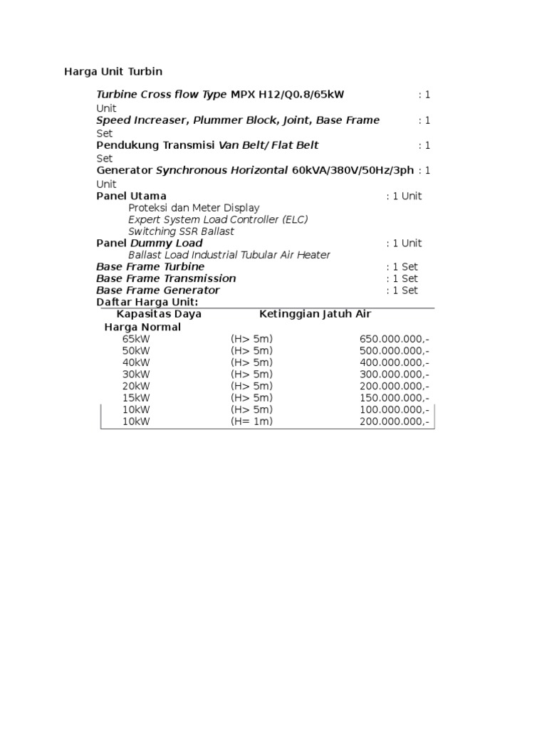 Harga Turbin Cross Flow | PDF | Technology & Engineering