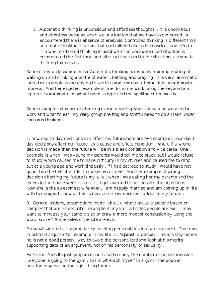 Automatic Thinking is Unconsious and Effortless Thoughts | Thought ...