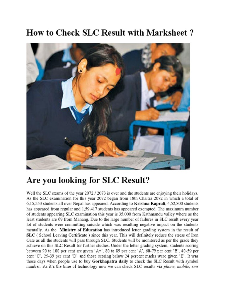 Easy Way To Check SLC Results With Marksheet | PDF | Short Message Service | Telecommunications