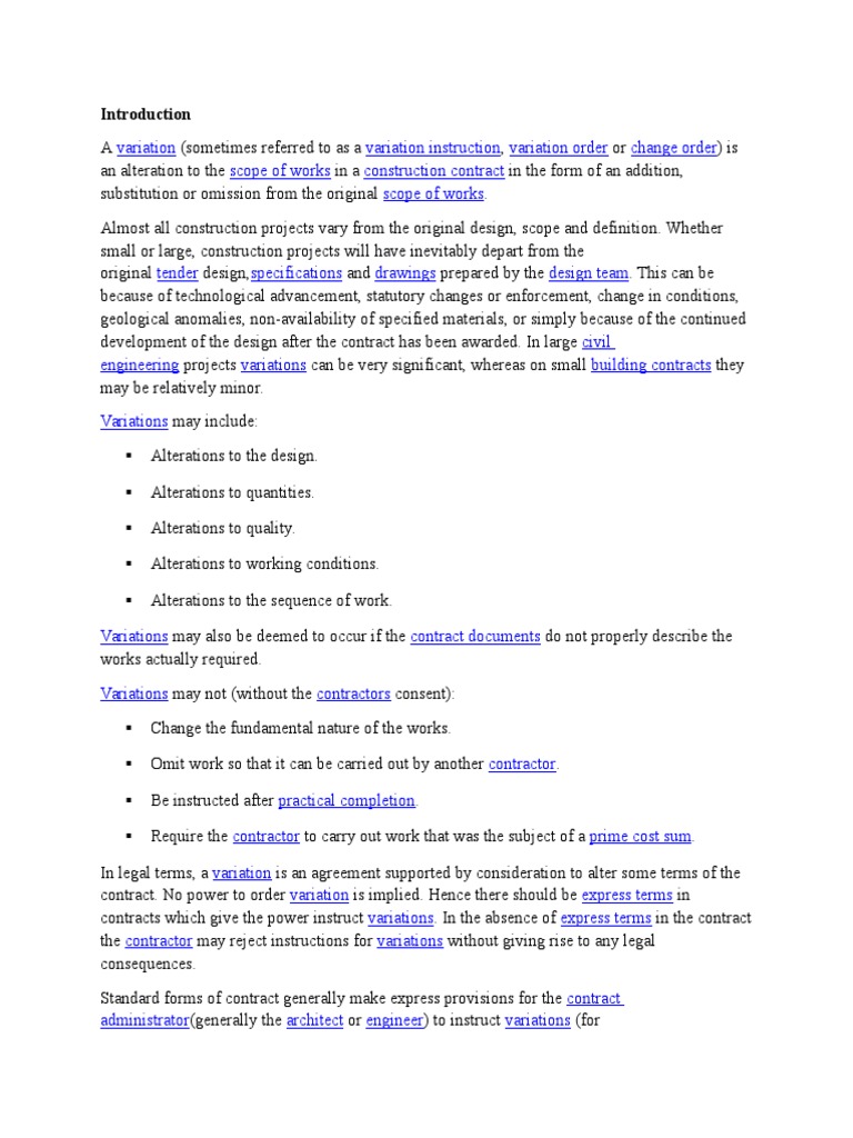 Variation Order | Valuation (Finance) | Specification (Technical Standard)