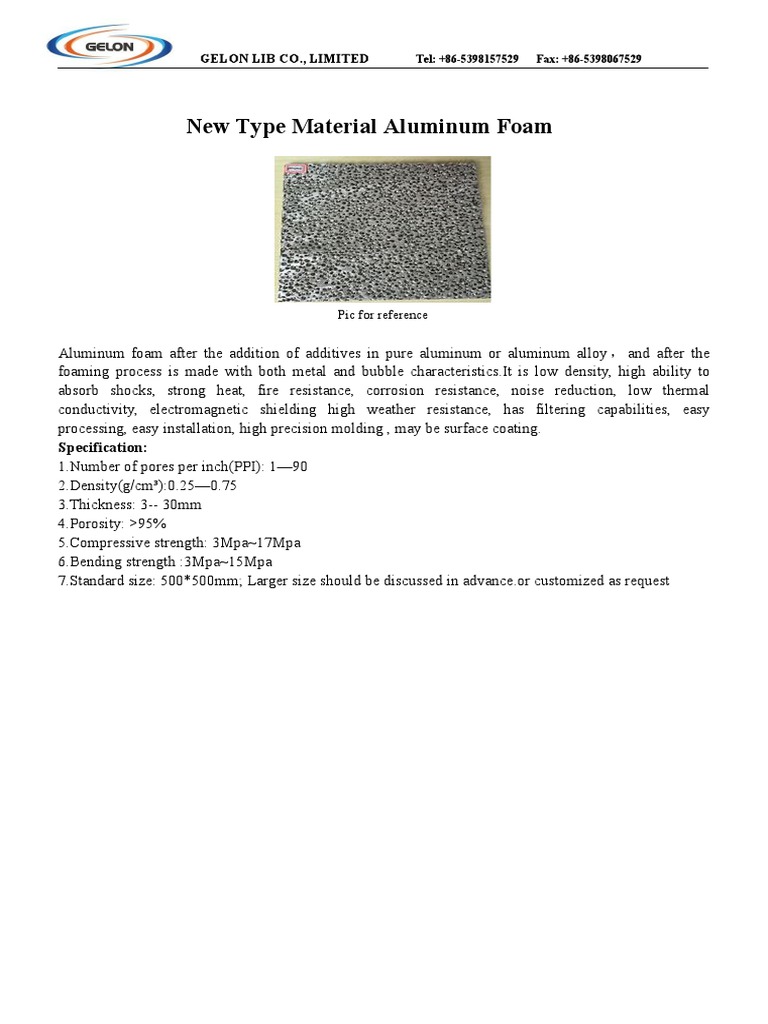 Specs of Aluminum Foam - 2 | PDF