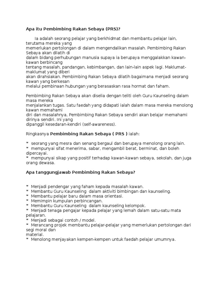 Apa Itu Pembimbing Rakan Sebaya | PDF