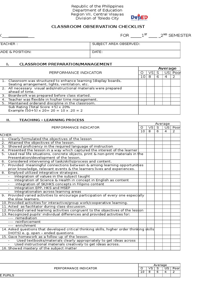 Classroom Observation Sheet | PDF | Educational Assessment | Learning