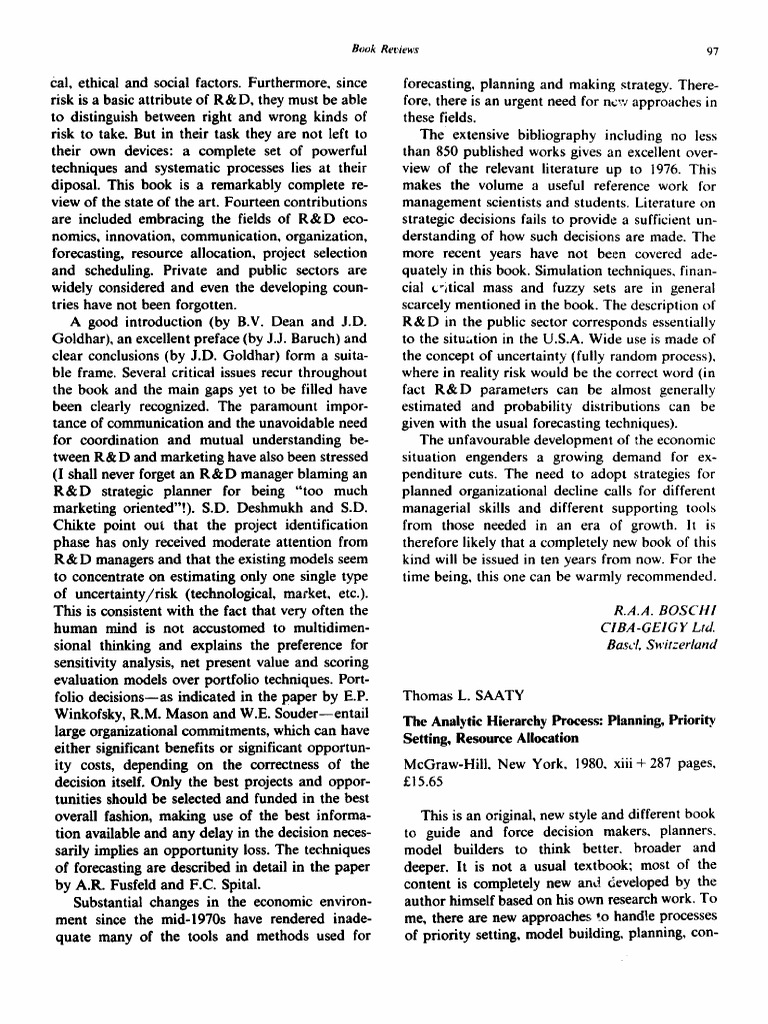 The Analytic Hierarchy Process: Planning, Priority. Setting, Resource Allocation | PDF ...