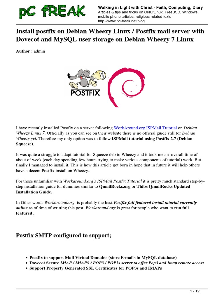 Install Postfix Mail Server Dovecot Mysql User Storage Debian Wheezy 7 Linux Pdf Advanced 4245