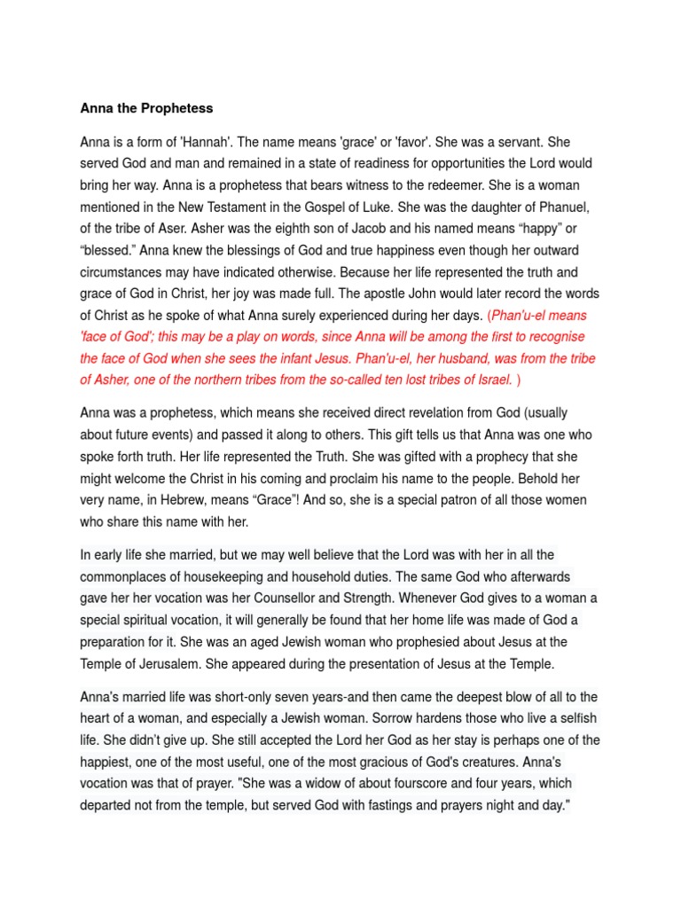 Anna The Prophetess | PDF | Prophet | Temple In Jerusalem