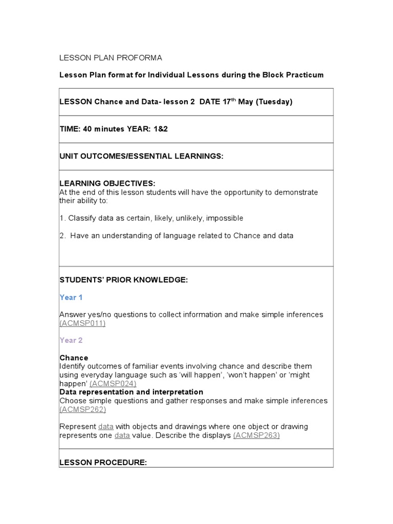 Chance and Data 2 | PDF | Data | Lesson Plan