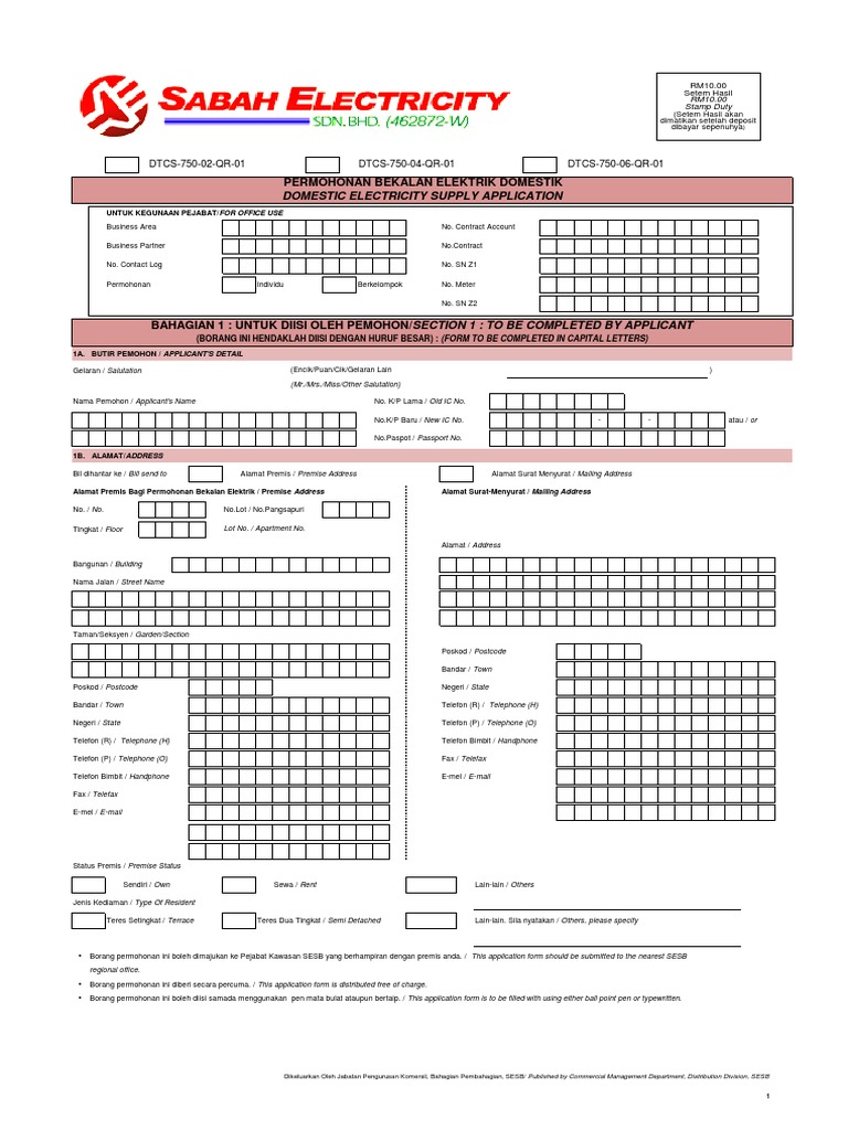 Borang Elektrik SESB | PDF
