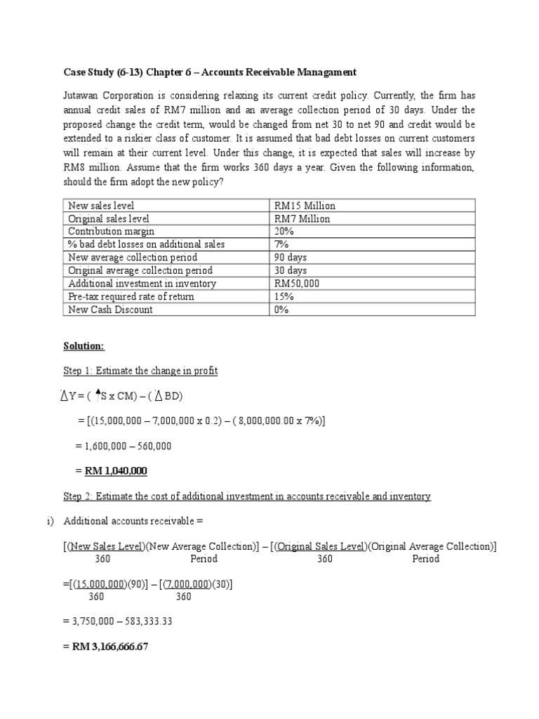 Case Study 6 13 Chapter 6 Accounts Receivable Managament Pdf