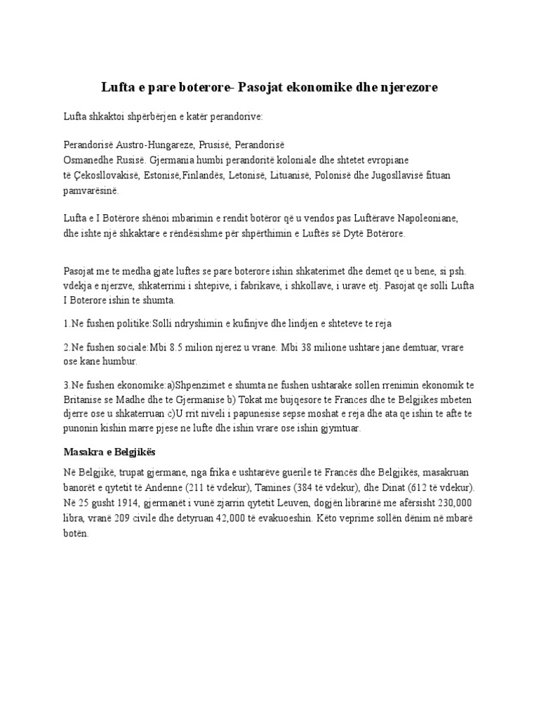 Lufta e Pare Boterore - Pasojat | PDF