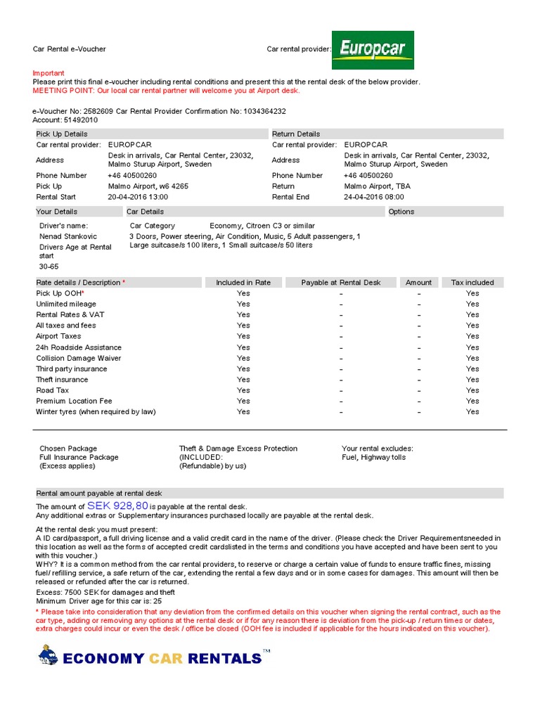 Voucher 2582609 ECR | Car Rental | Fee | Free 30-day Trial | Scribd