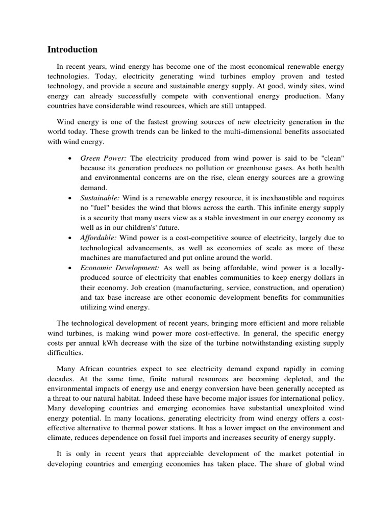 Wind Energy - An Introduction | PDF | Wind Power | Turbine