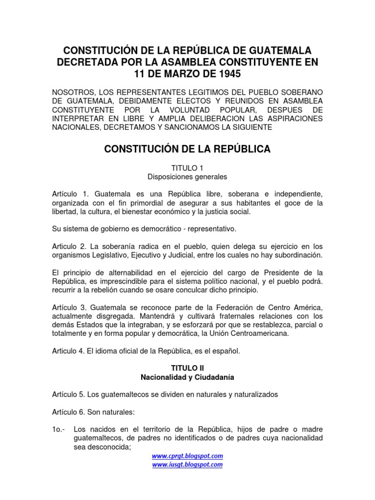 Constitucion Guatemala, 1945 | Naturalización | Salario