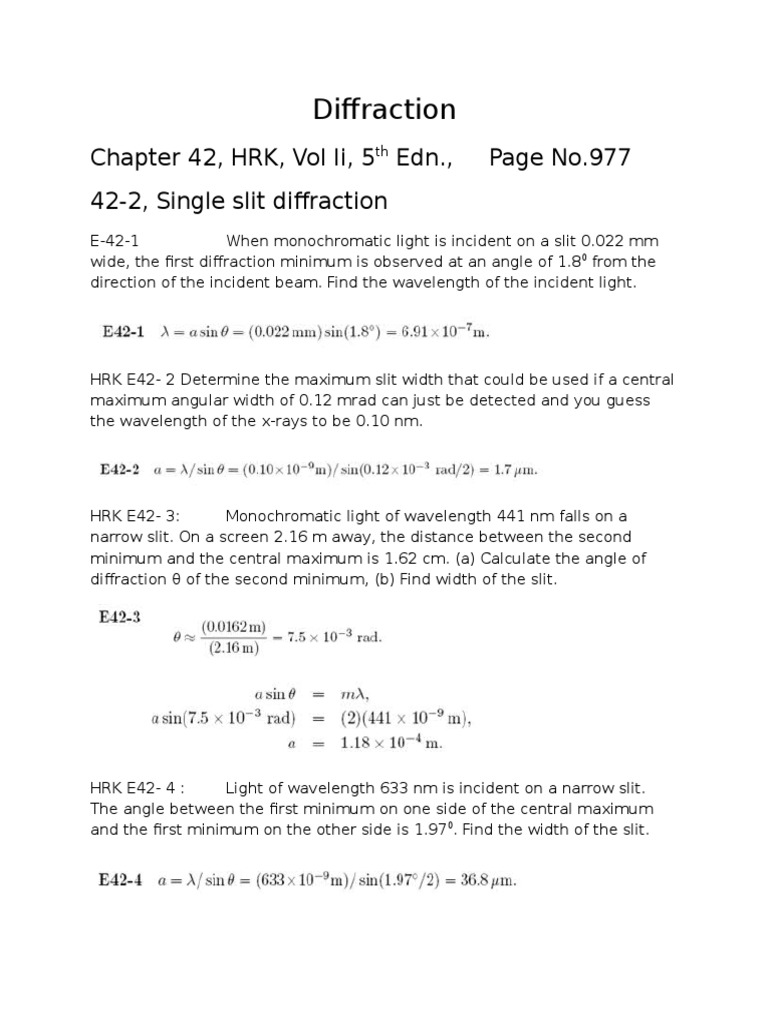Diffraction-Problems and Solns | PDF | Diffraction | Wavelength