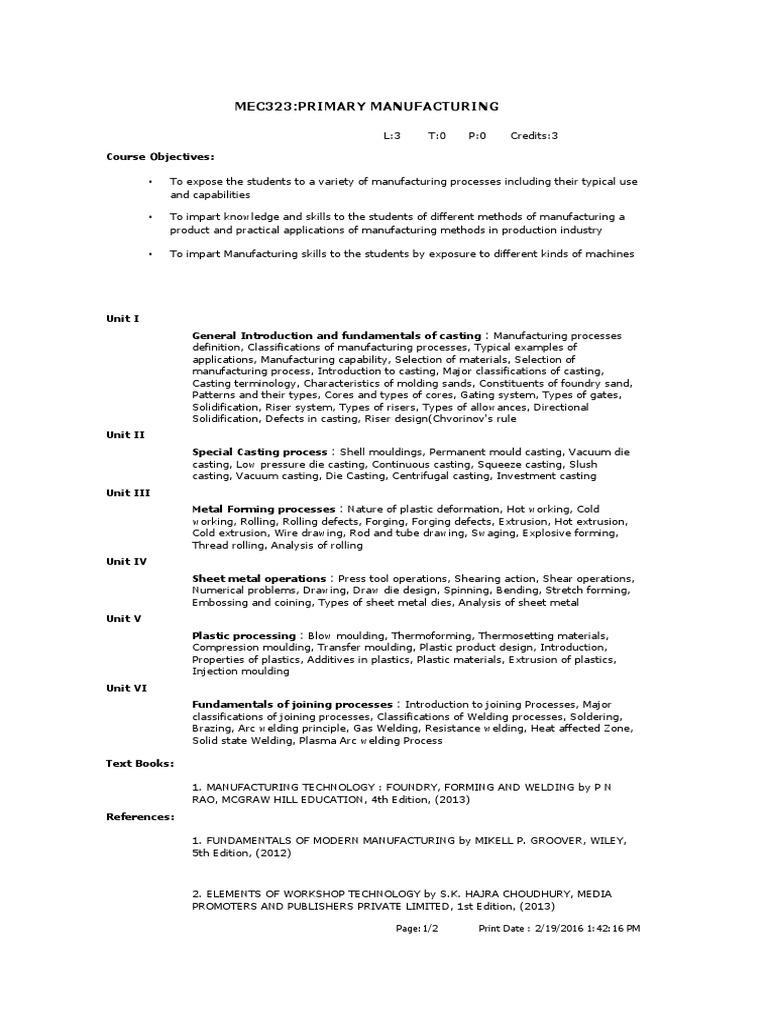 Manufacturing Processes Overview | PDF