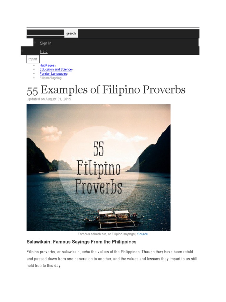 55 Examples of Filipino Proverbs: Sign in Help | PDF