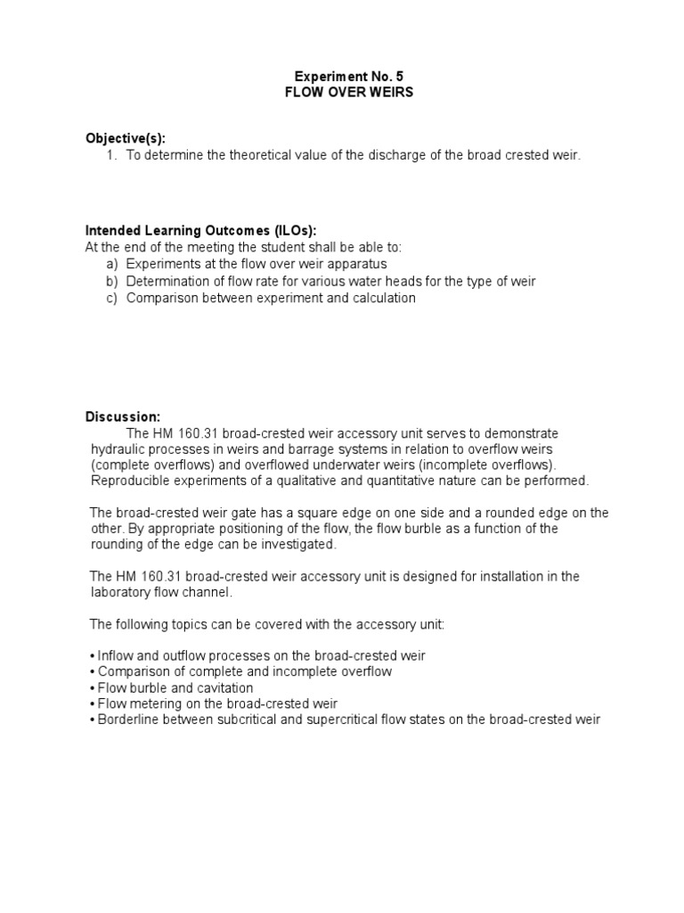 Hydraulics Experiment 7 | PDF | Dam | River