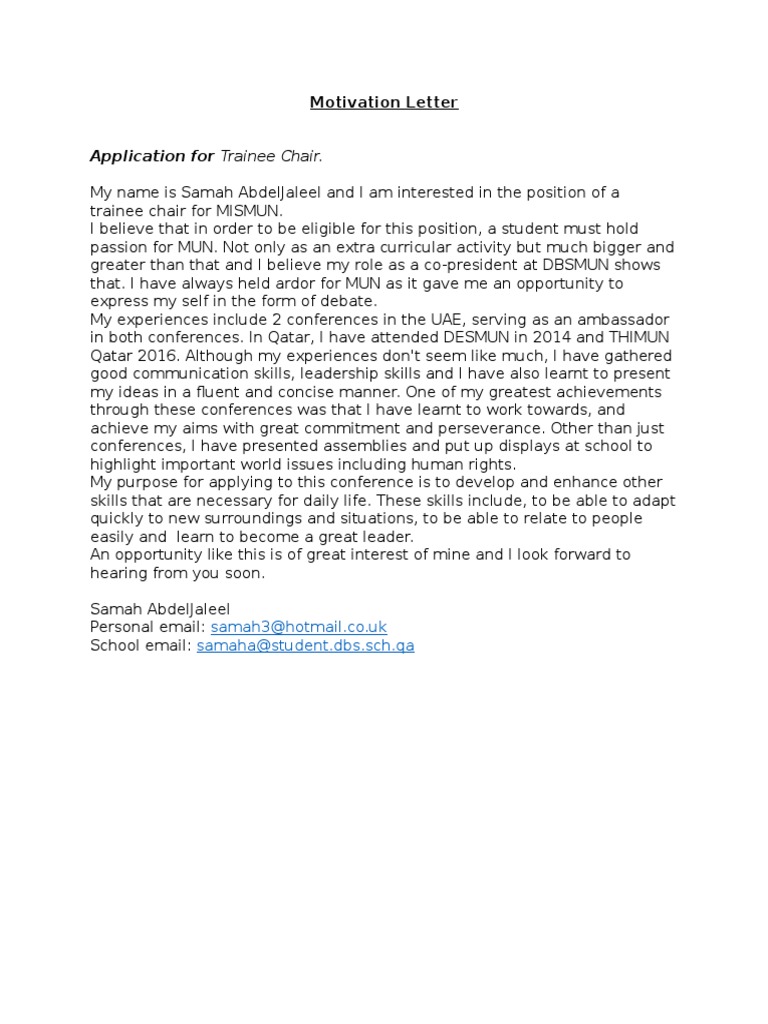 Motivation Letter | PDF | Career & Growth