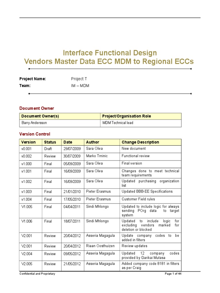 DP IM SB027I Functional Design Vendor Master Data ECC MDM To Reg ECC v2 ...