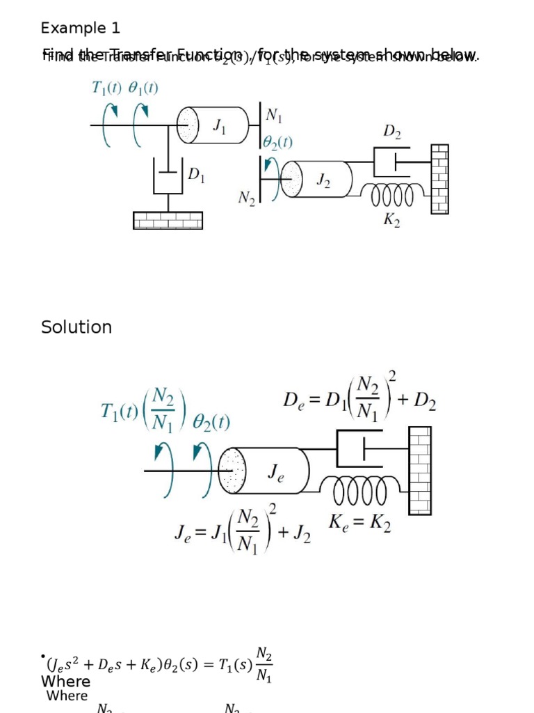 Find The Transfer Function, For The System Shown Below. - : Example 1 | PDF