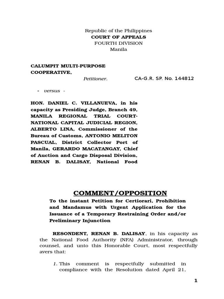 Calumpit Comment CA Draft | PDF | Injunction | Mandamus