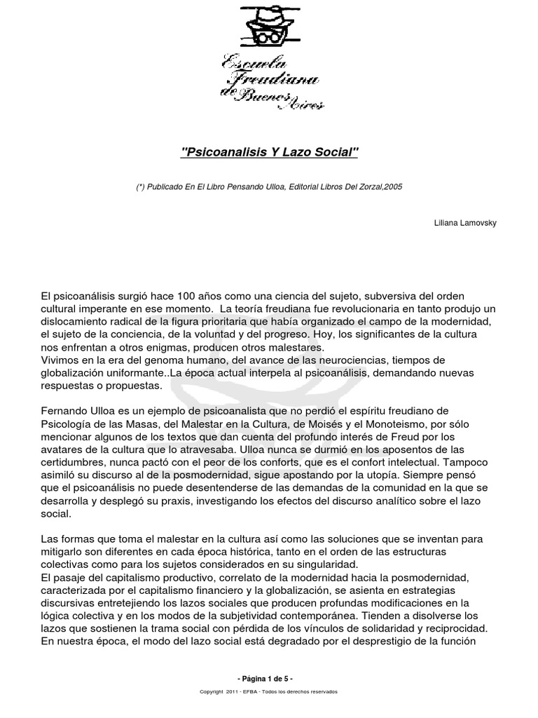 Psicoanalisis y Lazo Social | PDF | Psicoanálisis | Sigmund Freud