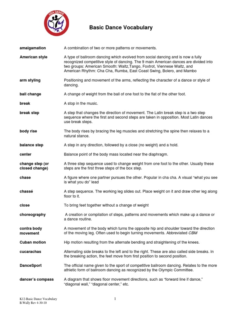 Basic Dance Vocabulary Guide | PDF | Ballroom Dance | Social Dance
