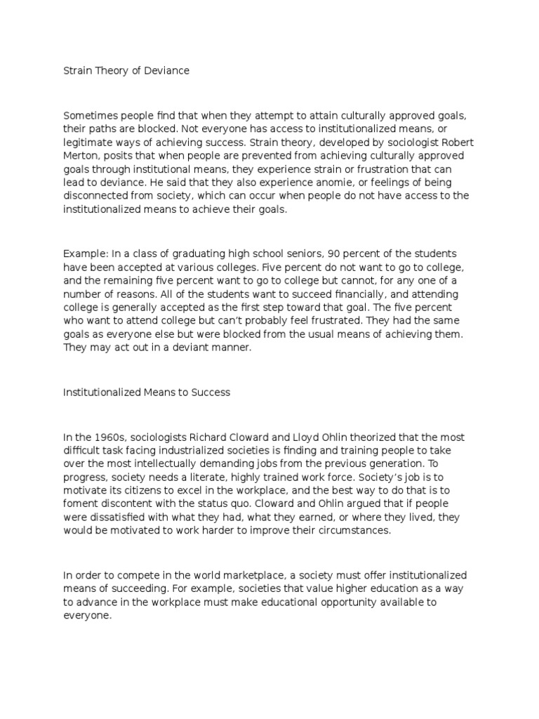 Strain Theory of Deviance | PDF | Deviance (Sociology) | Sociological ...