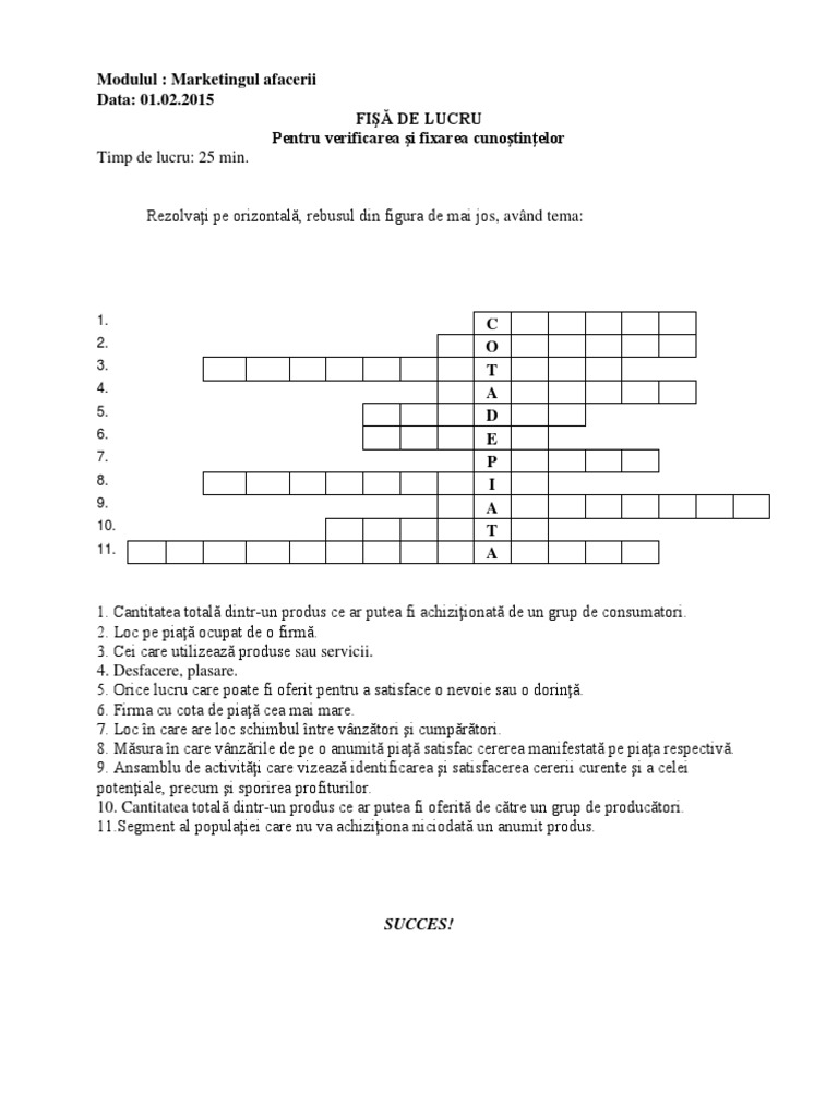 Fisa de Lucru Marketing Rebus Cu Rezolvare | PDF