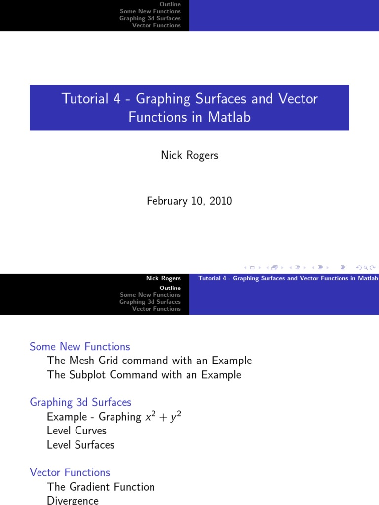 Tutorial Matlab | PDF | Divergence | Gradient