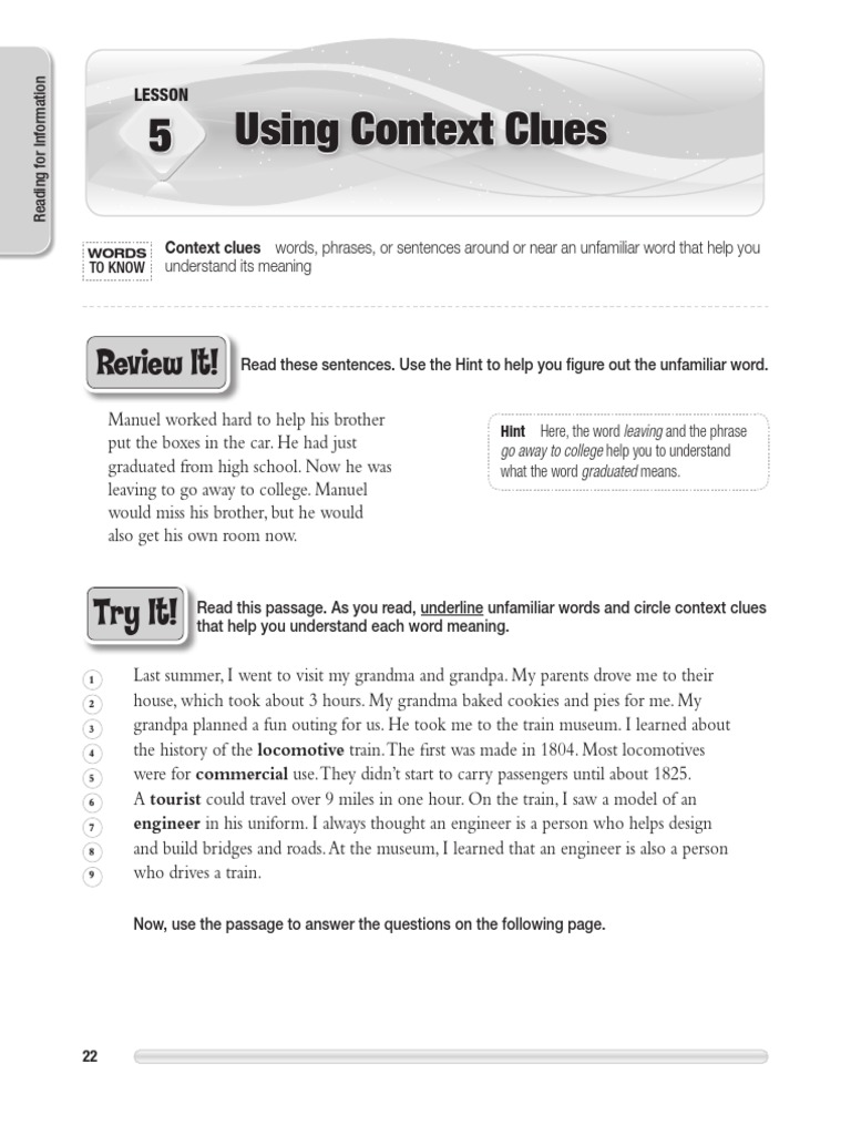 Work Out - Context Clues | PDF | Train | Transport