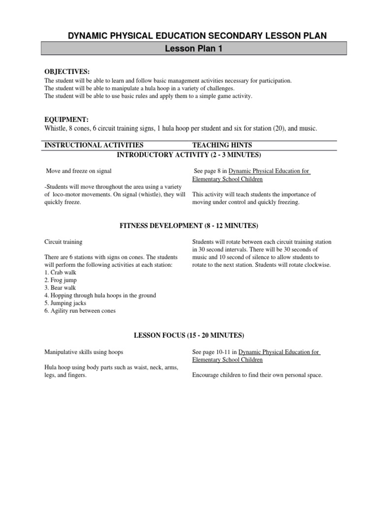 Kin 30 Min Lesson Plan Final | PDF | Travel | Wellness