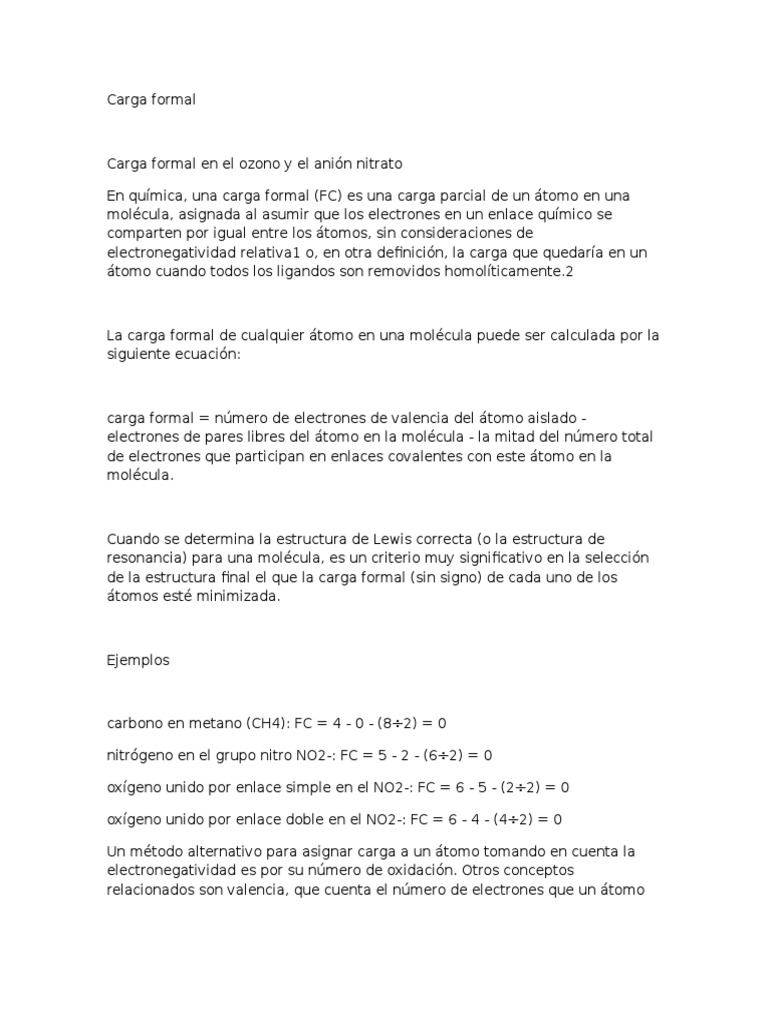 Carga Formal en Química: Definición y Ejemplos | PDF | Enlace químico ...
