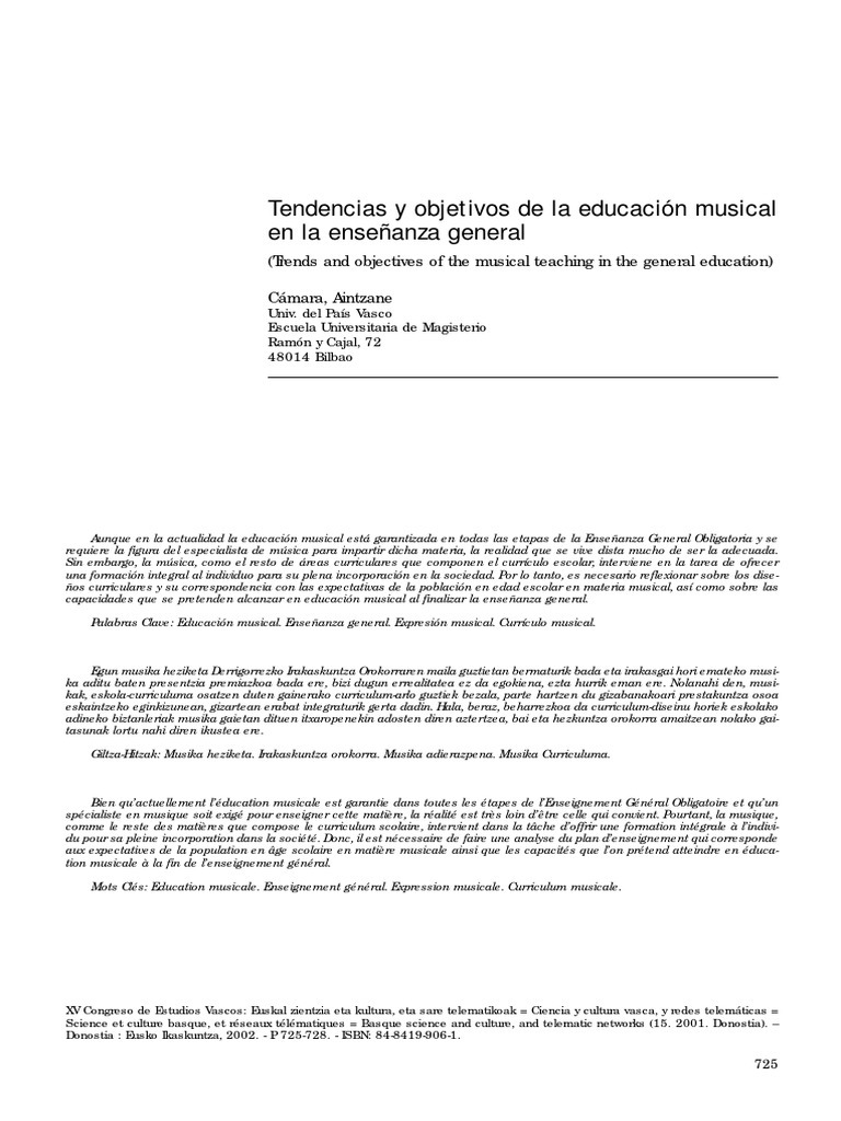 Tendencias y objetivos de la educación musical en la enseñanza general ...