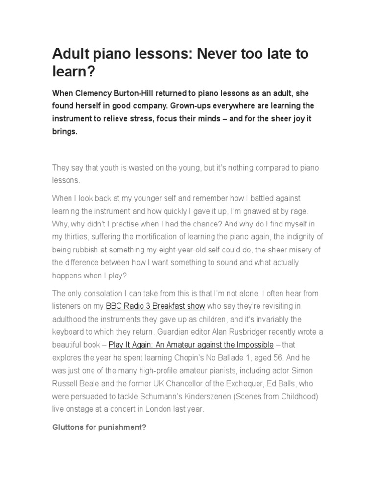 Adult Piano Lessons | PDF | Piano | Leisure