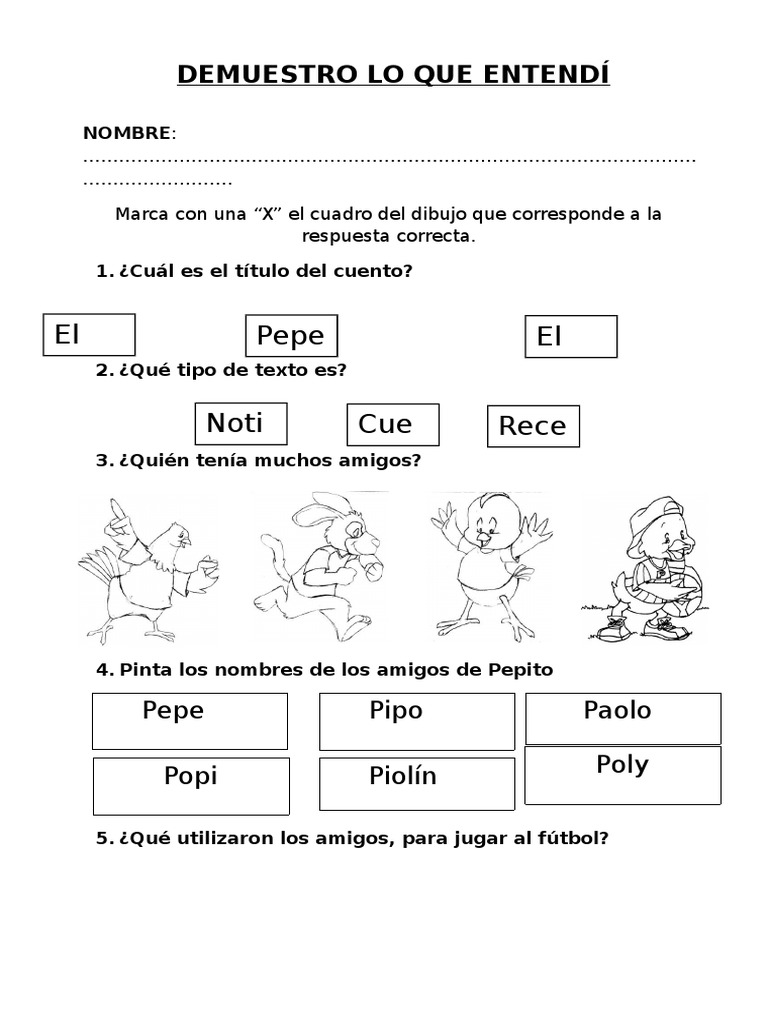 Comprension El Patito Pepito | PDF