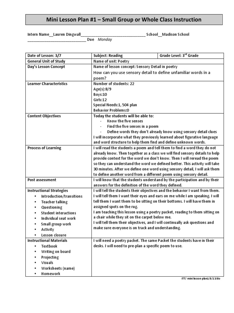 Mini Lesson Plan | PDF | Education Theory | Communication
