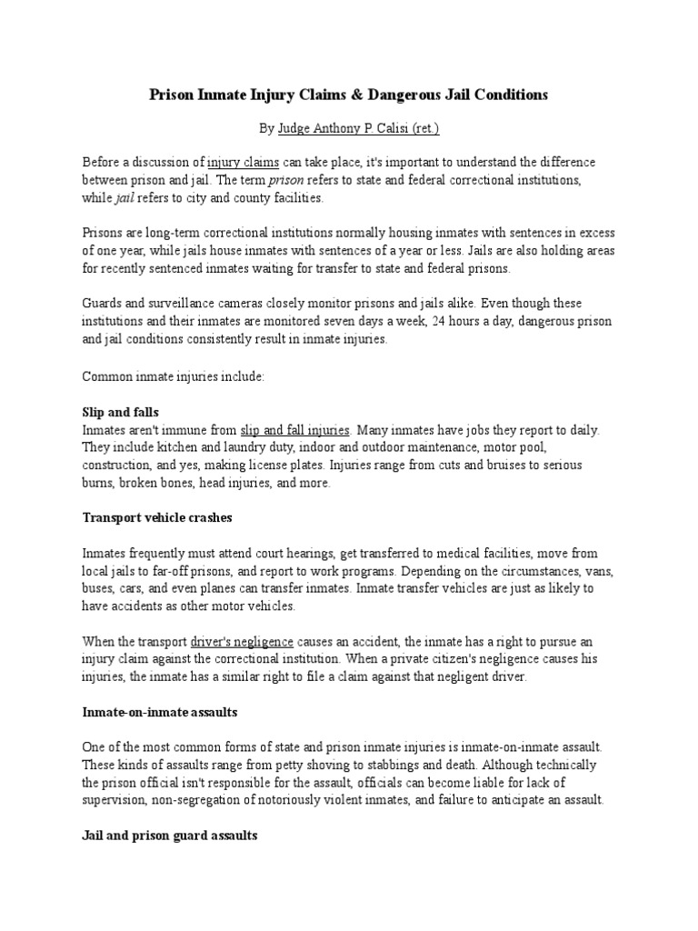 Prison Inmate Injury Claims & Dangerous Jail Conditions | PDF | Prison ...