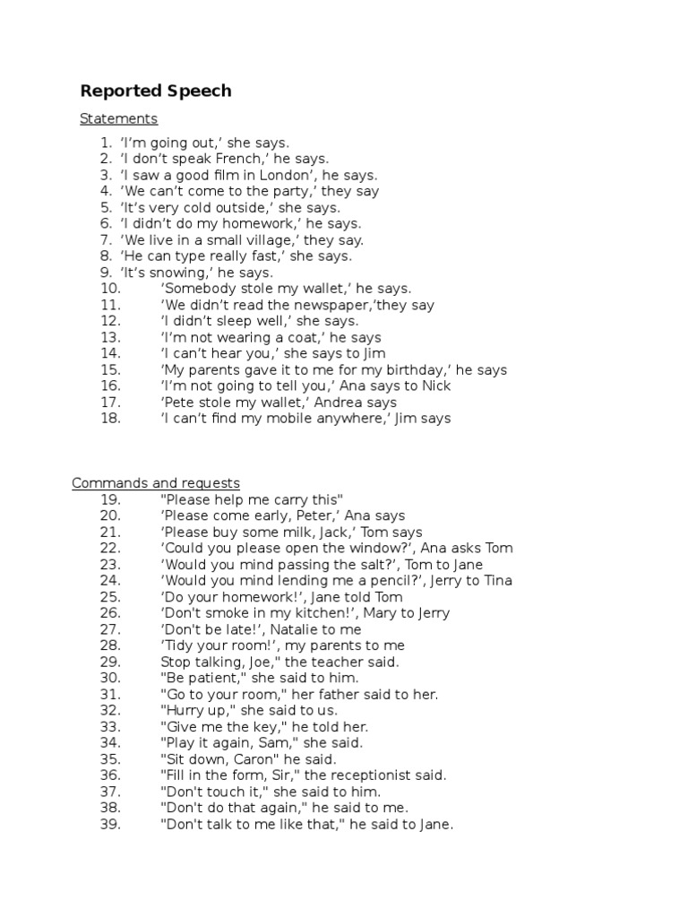 Reported Speech: Commands, Questions, and Statements | PDF | Leisure