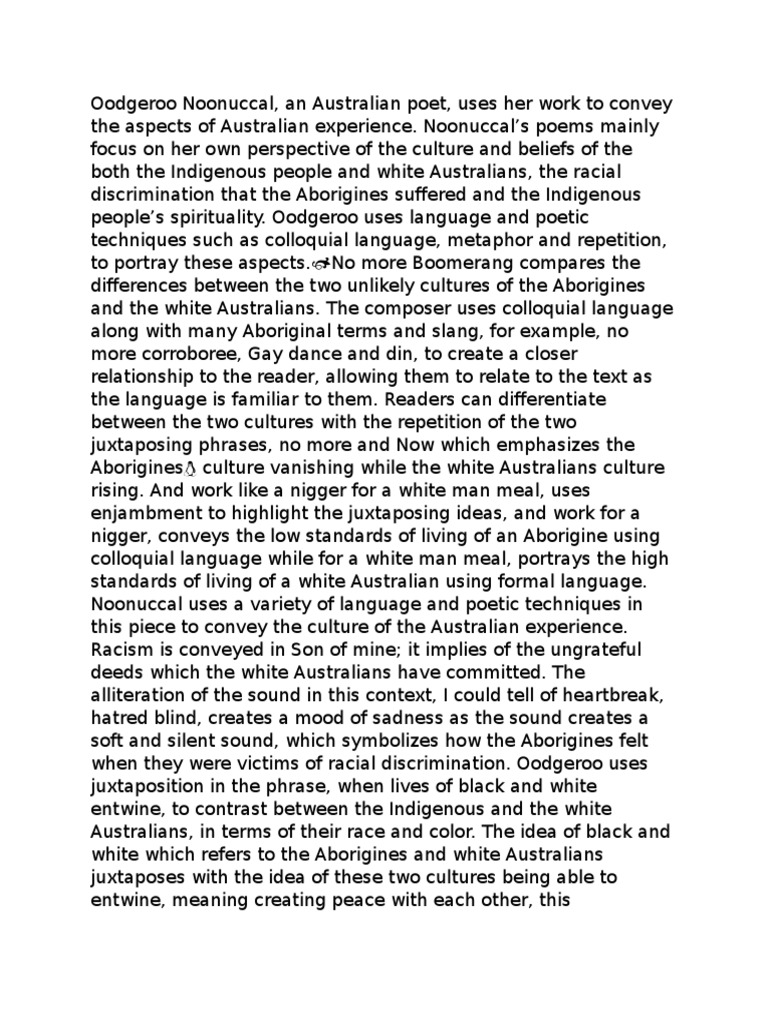 Oodgeroo Noonuccal Assessment | PDF | Indigenous Australians | Poetry