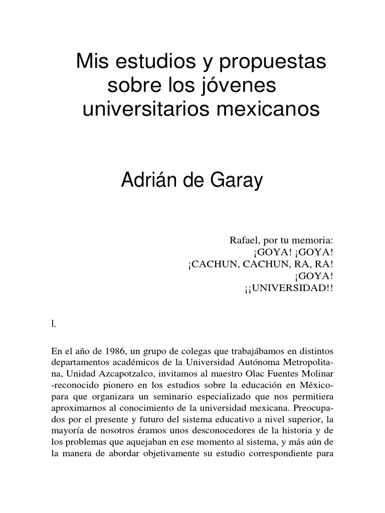 Estudios y Propuestas Adrian de Garay PDF | PDF | Educación más alta ...