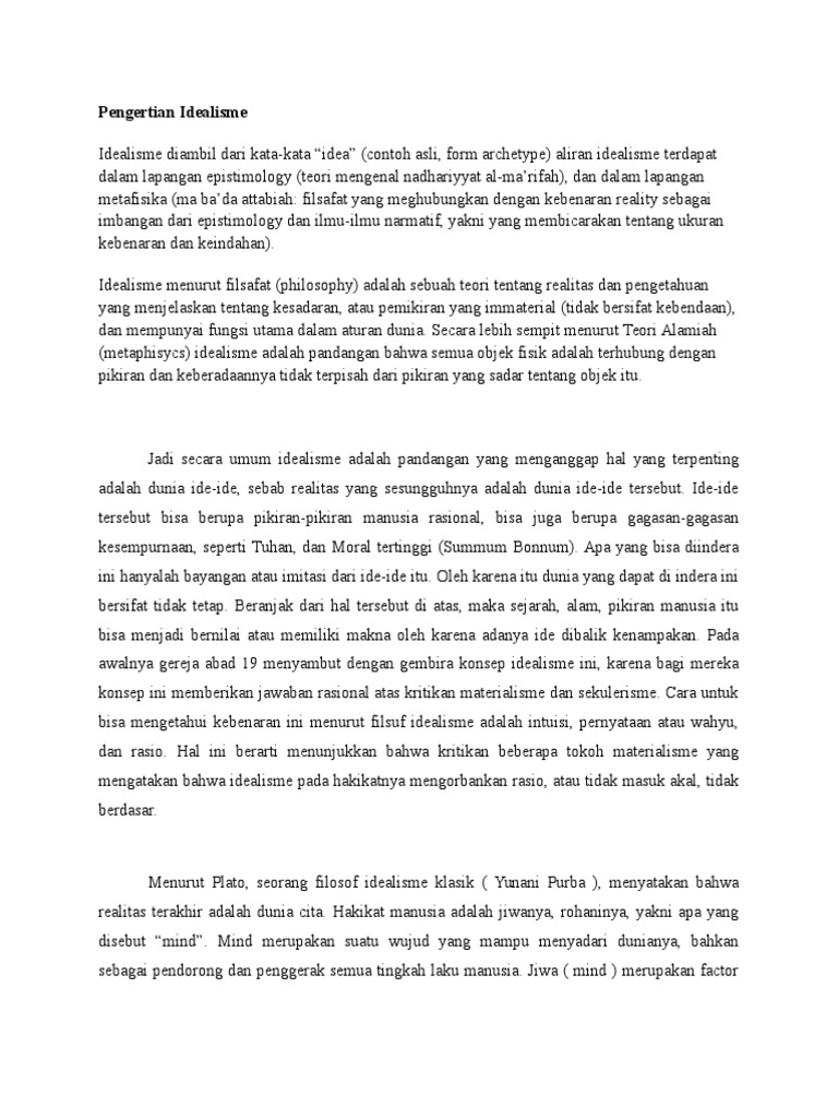 Pengertian Idealisme | PDF | Filsafat