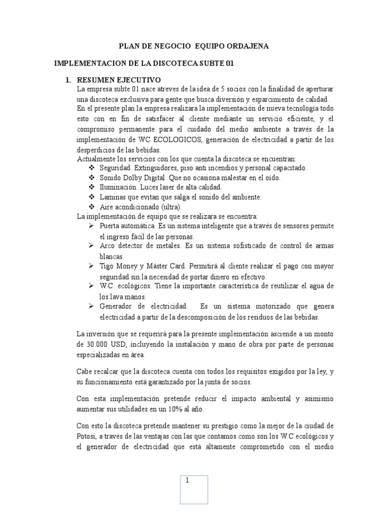 Plan de Negocio Discoteca Subte 01 | PDF | Contabilidad | Calidad ...