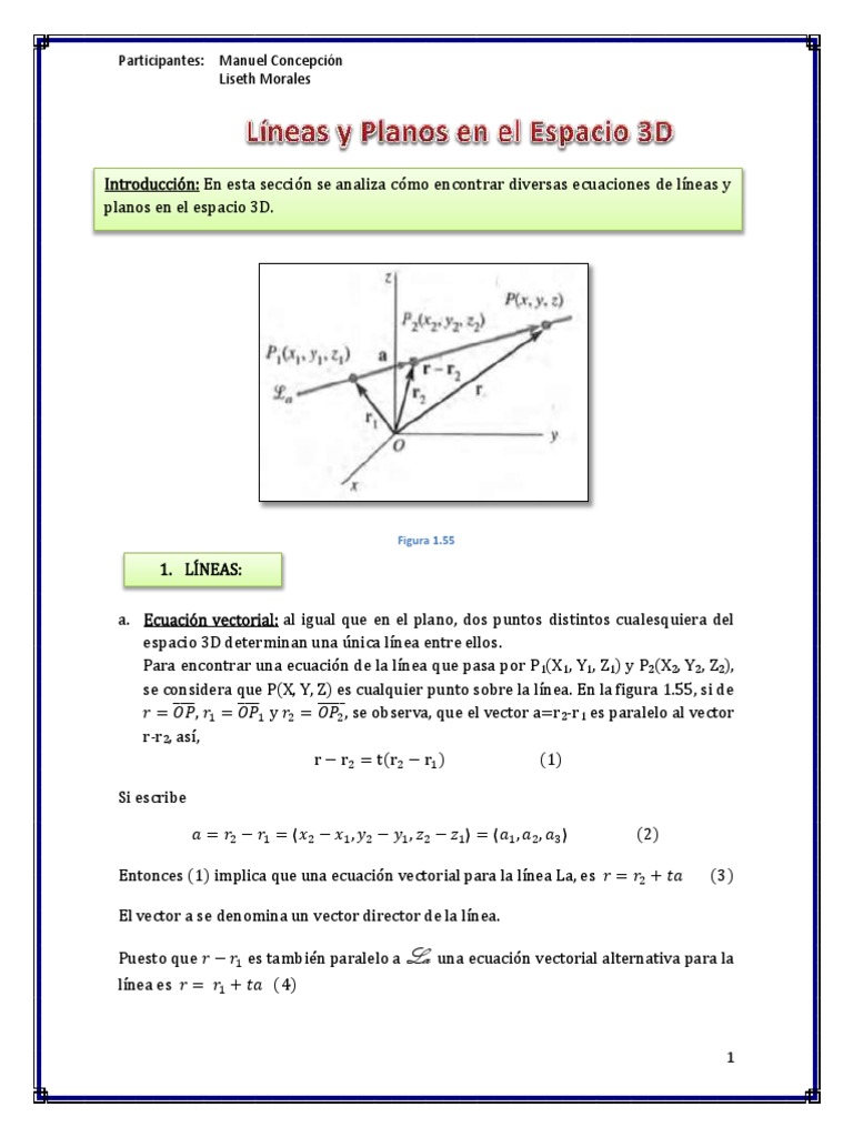 Lineas y Planos en El Espacio 3D | PDF | Vector Euclidiano | Ecuaciones