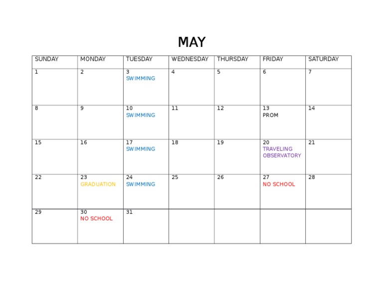 May Events and Activities Calendar | PDF