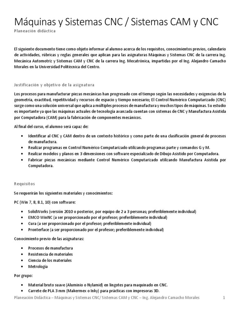 Planeación CAM CNC | PDF | Control numerico | Software